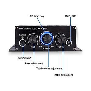 XMSJSIY 12V HiFi Stereo Audio Amplifier for Car 2 Channel HiFi Bass Audio Subwoofer Amp for Cars CD DVD MP3 Player Speakers