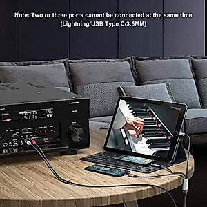Lightning to RCA Cable Audio Aux Adapter,RCA to 3.5mm Cable，USB C to 2 RCA Audio Cable， (3 in 1 Audio Cable) for Power Amplifier, Car, Home Theater, Speaker and More(Lightning Compatible)