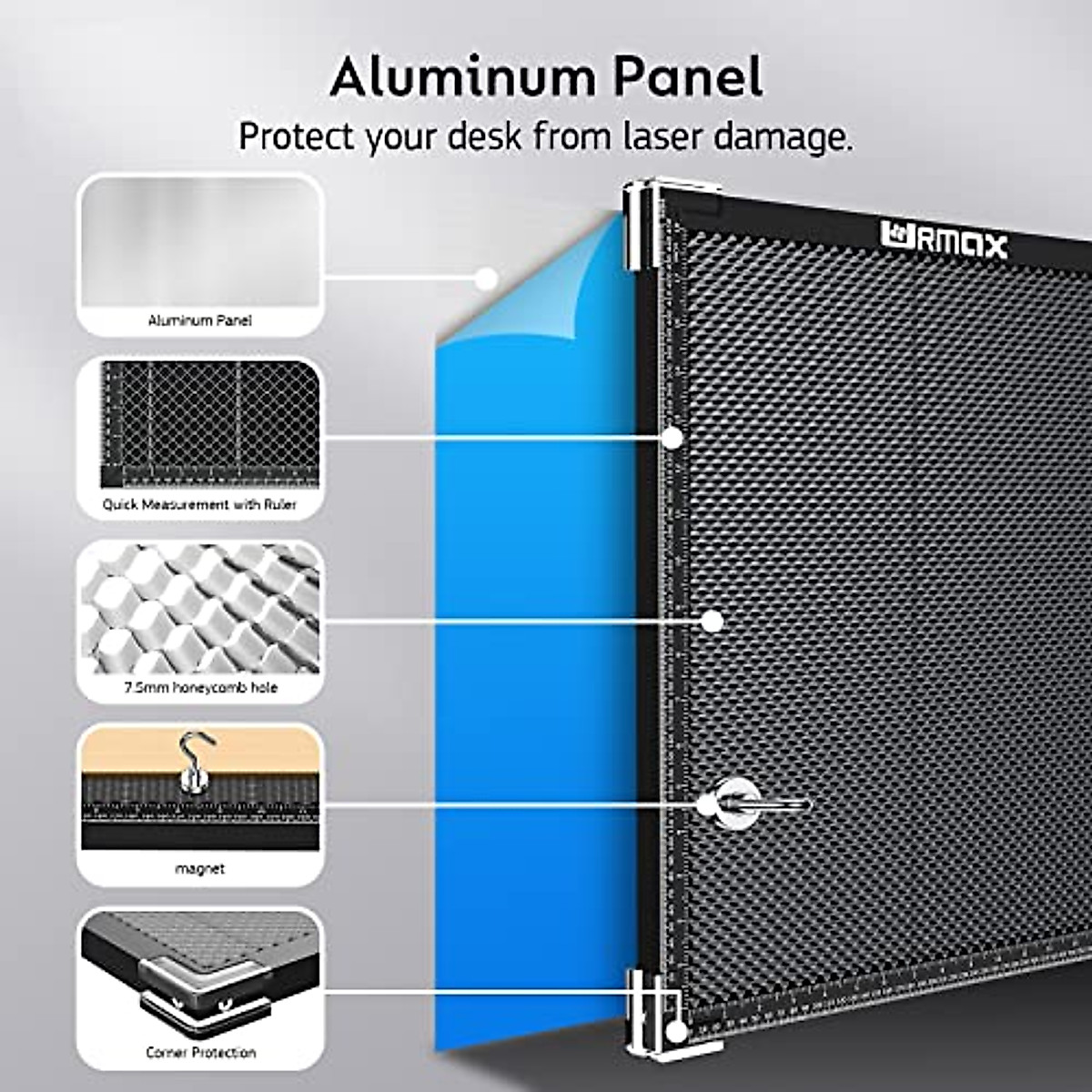 URMAX Honeycomb Laser Bed, Laser Cutter 19.68x 19.68x 0.87 inch Honeycomb Working Panel Set for CO2 or Diode Laser Engraver Cutting Machine,Honeycomb Working Table with Aluminum Plate