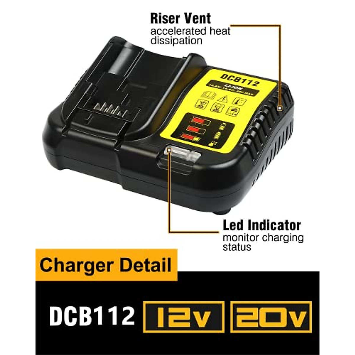 Compatible with Dewalt 20V Battery and Charger Combo 1Pack Replacement for Dewalt 20V Battery Charger DCB112 Fit for Dewalt 12V/20V Battery and 20V Tools