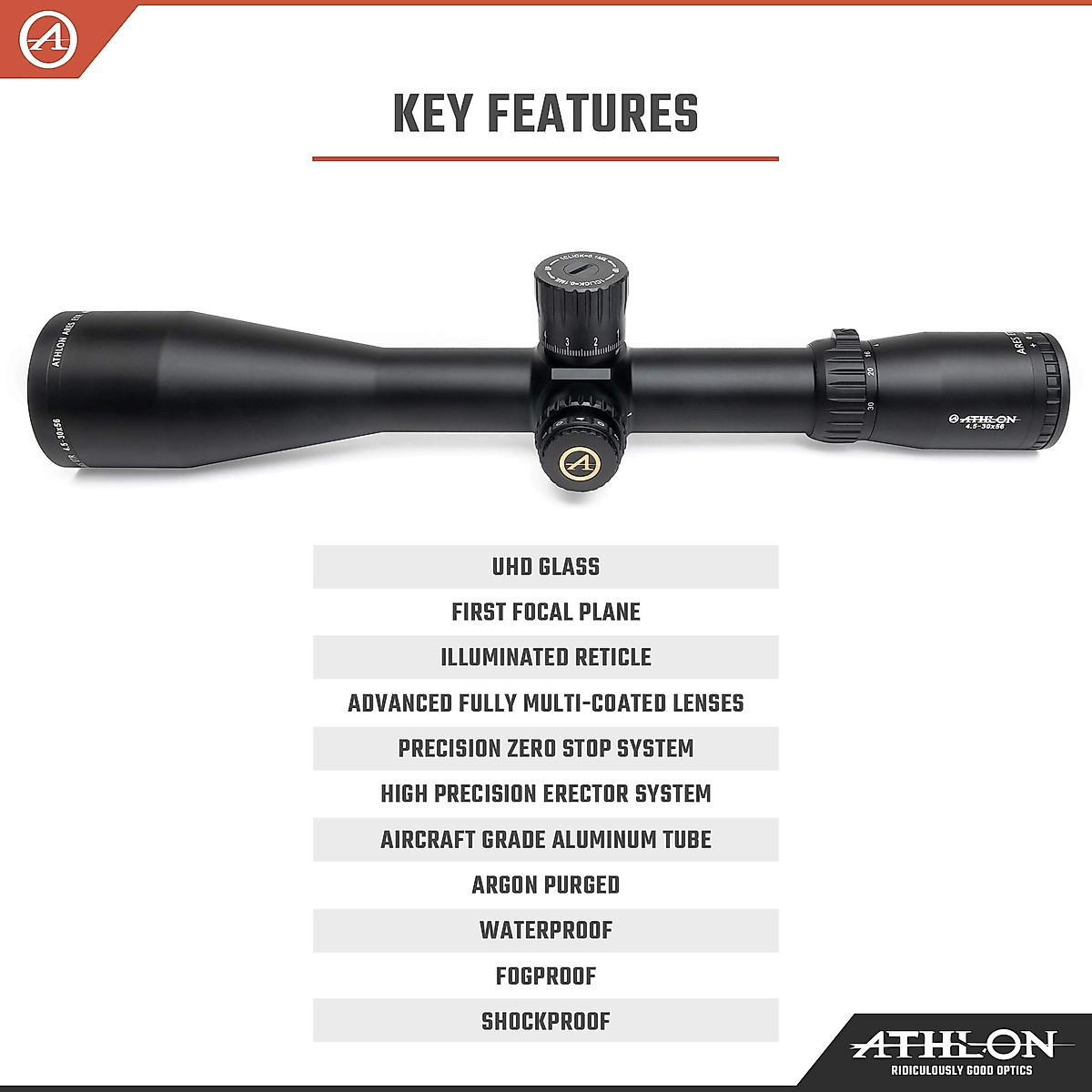 Athlon Optics 212107: Ares Etr 4.5-30X56 Direct Dial, Side Focus, 34Mm, Ffp, Aprs6 Ir -Mil Matte Finish