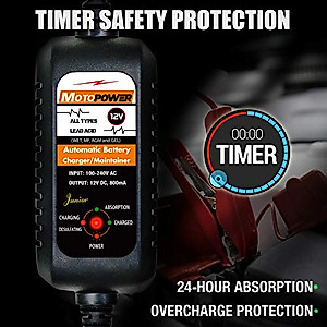 MOTOPOWER MP00205A 12V 800mA Automatic Battery Charger, Maintainer, Trickle and Desulfator