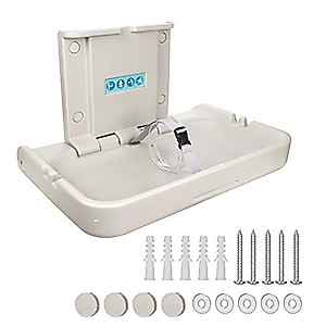 Modundry Fold Down Baby Changing Station Horizontal Baby Change Table with Safety Straps for Commercial Restrooms (2 White Granite)