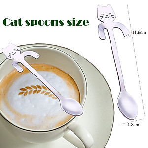 Cat Spoon Coffee Tea Spoon Set, ESRISE Stainless Steel Hanging Cup Teaspoons Demitasse Mini Long Cute Kitten Stirring Spoon for Dessert Drink Mixing Milkshake (Silver)
