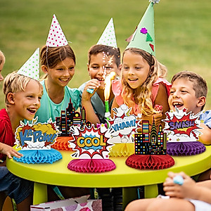 12PCS Hero Party Decoration Hero Honeycomb Centerpieces 3D Hero Table Topper Paper Large Word Centerpieces Fun Hero Action Sign Standing Cards for Happy Birthday Baby Shower Party Supplies Favor