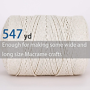 AIFUN Macrame Cord 3mm X 547yd Not Dyed 100% Natural Cotton Macrame Rope, 4 Strand Twisted Cotton Cord Rope for Handmade Wall Hanging ,Plant Hangers, Crafts, Knitting, Gift Wrapping(3mm X 500m)