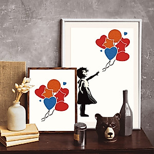 FINGERINSPIRE 5 PCS Banksy Stencil Layered Design 11.7x8.3inch Reusable Layered The Human with a Balloon Drawing Stencil Banksy Decoration Stencil for Painting on Wall, Furniture, Wood and Paper