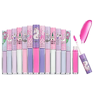 Expressions 14pc Lip Gloss for Girls - Glossy Lip Gloss Tubes | Non Toxic Lip Gloss Set - Unicorn Princess Birthday Party Favors Kids Makeup