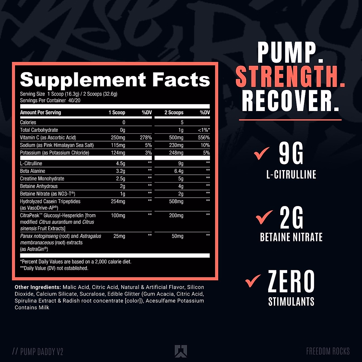 RYSE Signature Series Pump Daddy V2 | Official Noel Deyzel Non Stim Pre Workout | with Citrulline, Beta Alanine, Creatine | 40 Servings (Freedom Rocks)