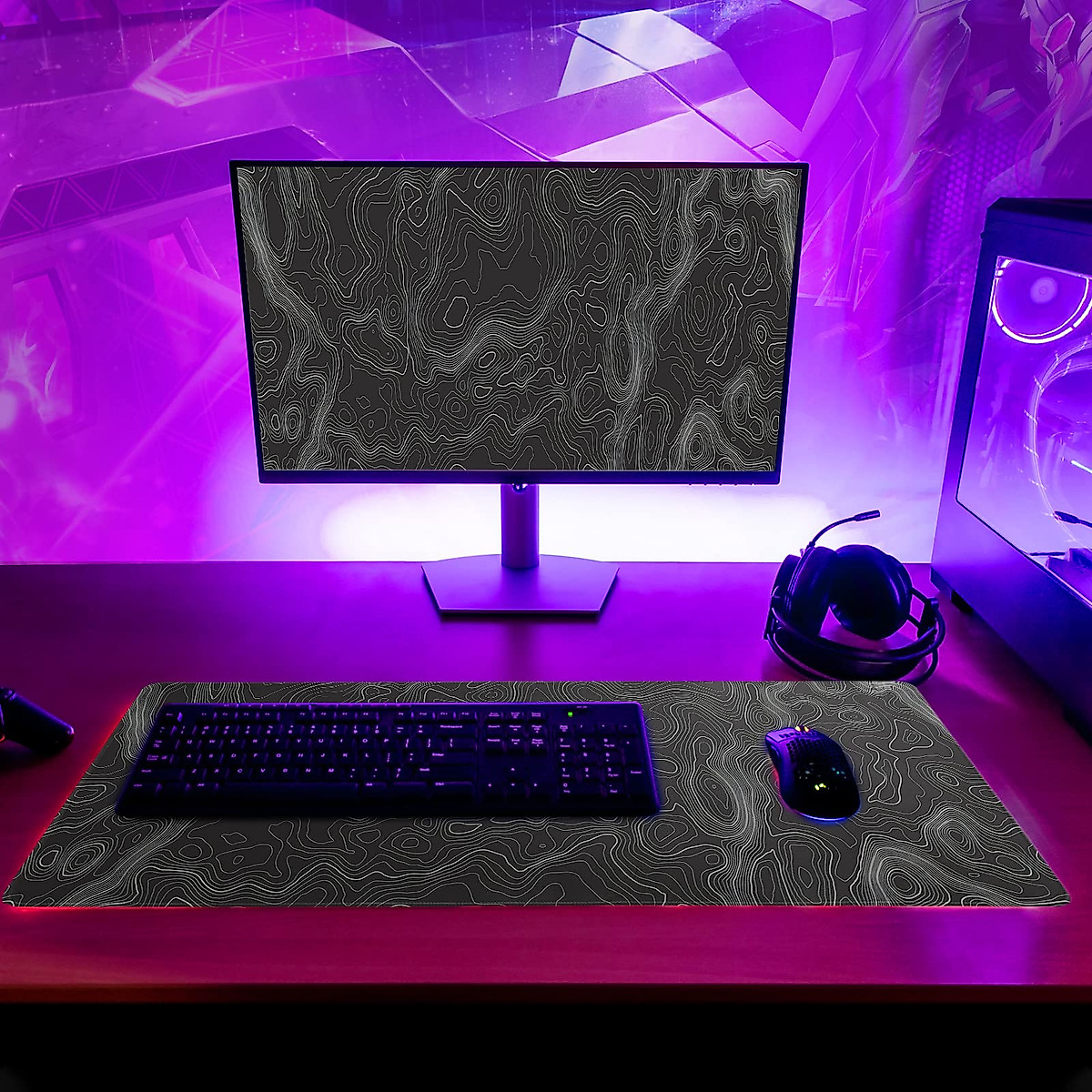 Topographic Contour Extended Big Mouse Pad Large,Gaming Mouse Pad Desk Pad,27.6x11.8 Inch Long Computer Keyboard Mouse Mat Mousepad with 3mm Non-Slip Base and Stitched Edge for Gaming and Office