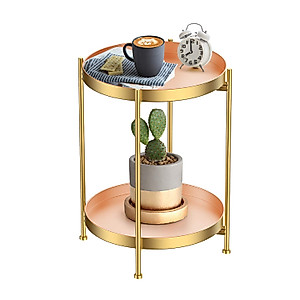 GLCS GLAUCUS Round Side Table,Gold Metal 2 Tier Tray Metal End Table for Sofa Living Room Tea Table Small Spaces …