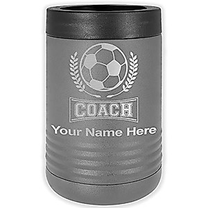 LaserGram Double Wall Insulated Beverage Can Holder, Soccer Coach, Personalized Engraving Included (Standard Can, Gray)