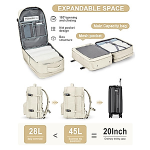 Large Travel Laptop Backpack, Expandable Flight Approved Backpack, Carry on Backpack for Women, Waterproof 17inch Laptop Hiking Backpack with Shoe Compartment, Beige