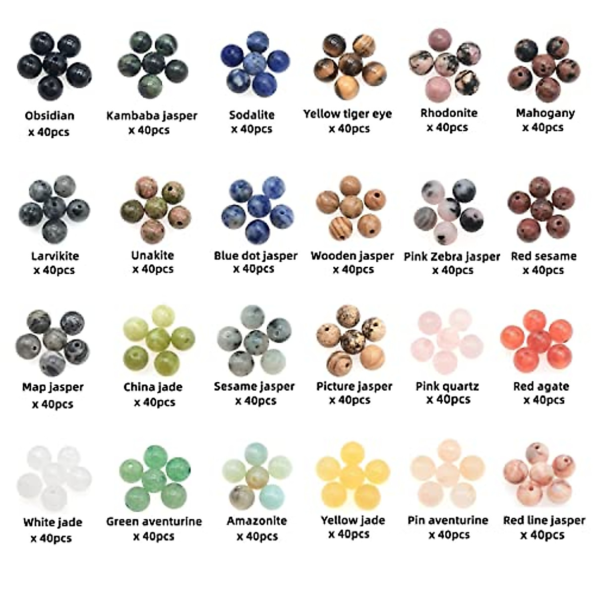 6mm Natural Round Stone Beads About 960pcs Genuine Real Healing Crystal Stones Beading Loose Gemstone DIY for Bracelet Jewelry Making Kit(24 Color J)