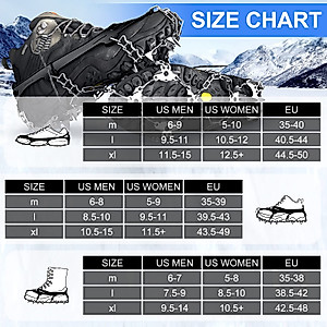 Wirezoll Ice Cleats, Crampons for Hiking Boots and Snow Shoes Climbing Spikes Grippers for Traction with Chains for Men Women 24 Teeth Black,L