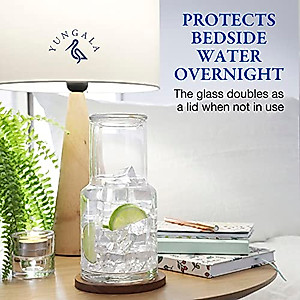 Bedside Water Carafe clear glass carafe with cup for nightstand decor and glass water dispenser or a mouthwash decanter Glass drink or mouthwash dispenser with cup lid keeps water clean and fresh