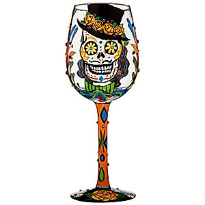 Lolita Sugar Skull Artisan Painted Wine Glass Gift