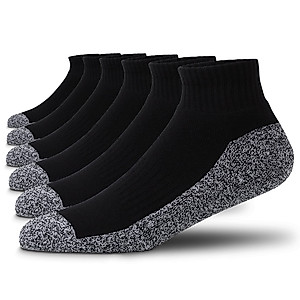 6 Pairs Cotton Extra Heavy Athletic Socks Wicking Work Cushion Ankle Sport Running Short Socks for Men & Women (Black Ankle 6 Pairs, Middle)