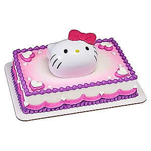 DecoSet® Hello Kitty Style Cake Topper, 4-Piece Decoration Set with Surprise Inside, Bow Stamp and Sticker Sheets for Hours of Fun After the Birthday Party