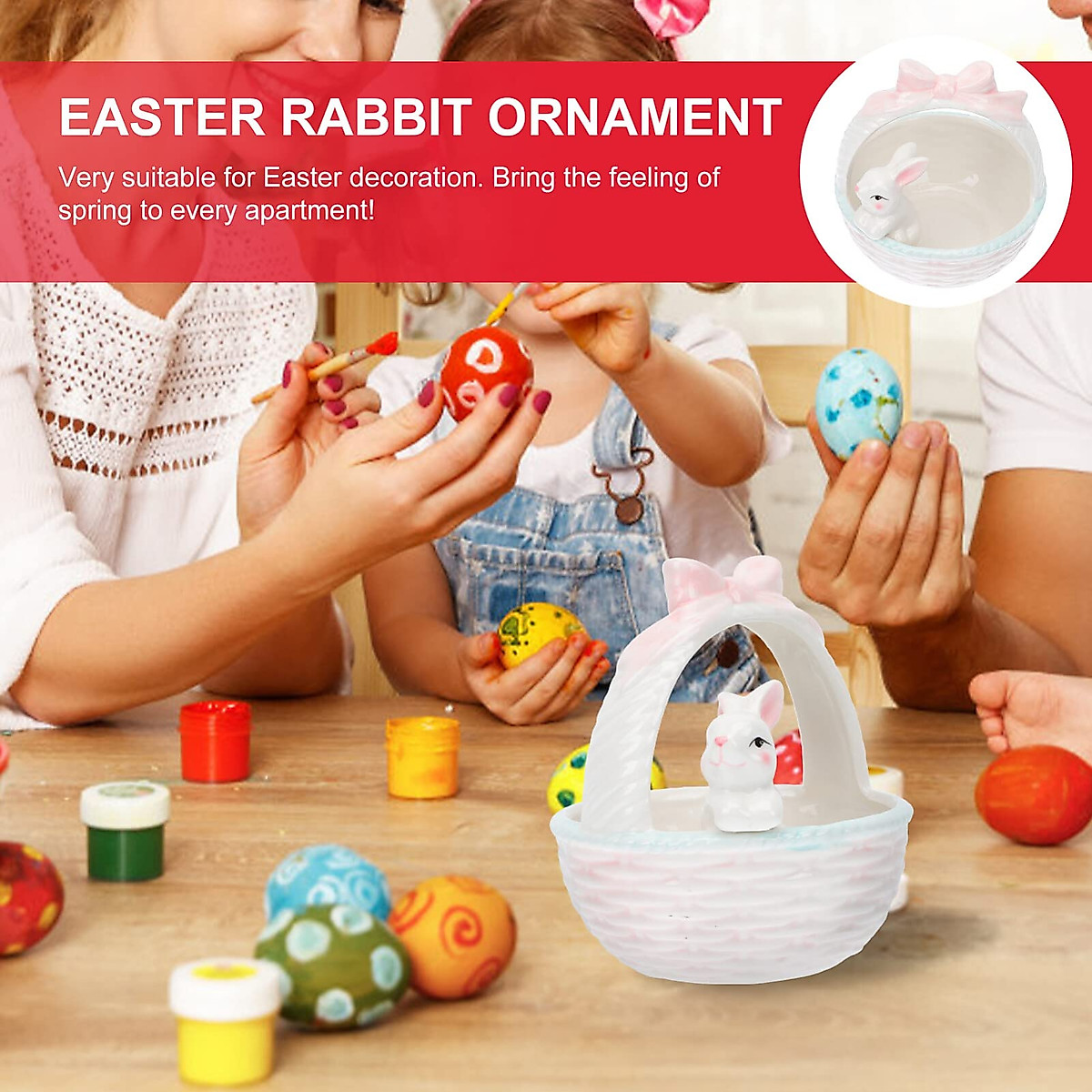 Cabilock Easter Egg Basket Ceramic Bunny Candy Bowl Fruit Basket Bunny Baskets Rabbit Bunny Figurines for Easter Egg Hunts Pink