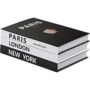 YVPSI 3 Pieces Fashion Decorative Book，Hardcover Modern Decorative Books Stacked Decorations Decor Books for Home Decor Bookshelf Coffee Table Display Shelves Living Room (New York/Paris/London)