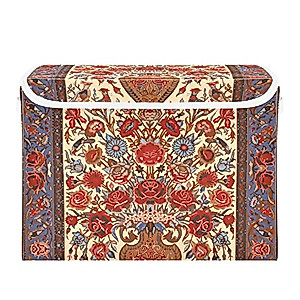 linqin Closet Storage Box with Lid Storage Containers for Towel Persian Carpet Tribal Texture Fabric Storage 12x12x16