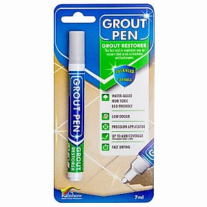 Grout Pen Light Grey Tile Paint Marker: Waterproof Grout Paint, Tile Grout Colorant and Sealer Pen - Light Grey, Narrow 5mm Tip (7mL)