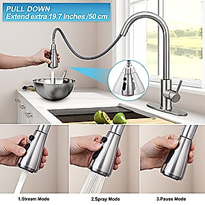 Qomolangma Kitchen Faucet with Pull Down Sprayer, Single Level Stainless Steel Kitchen Sink Faucets, Single Handle High Arc Brushed Nickel Pull Out Kitchen Faucet