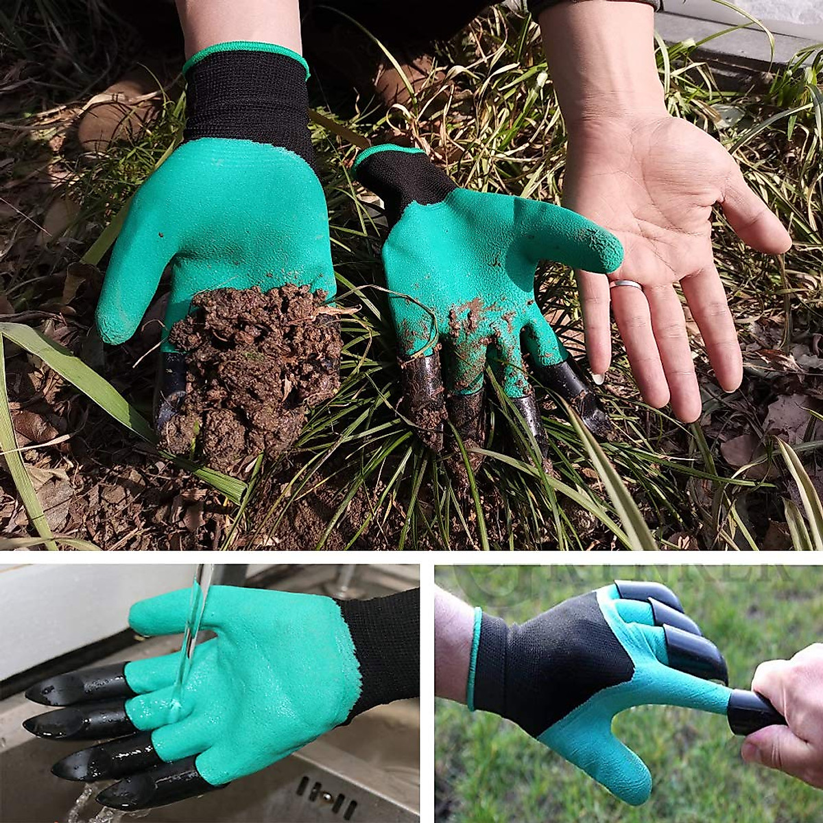 DCCPAA Garden Gloves with Claws 2 Pairs（Two Hands with Claws for Digging, Planting, Weeding, Seeding-Waterproof, Best Gardening Gifts for Men and Women-Purple+Green