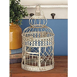 Deco 79 Metal Round Birdcage with Latch Lock Closure and Hanging Hook, Set of 2 22", 18"H, Cream