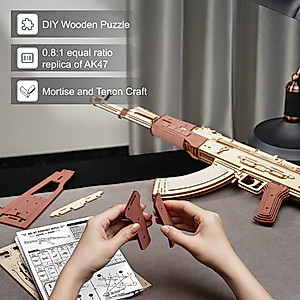 Wowood 3D Wooden Puzzles for Adults, DIY Rubber Band Gun, Wood Model Building Kits for Kids, Wooden Toy Gun Puzzle for Family Time Unique Gifts