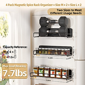DOUBLE 2 C Magnetic Spice Rack for Refrigerator, 4 Packs Strong Magnetic Shelves Fridge Organizer, Large Capacity Space Saving Spice Organizer Shelf for Kitchen Storage