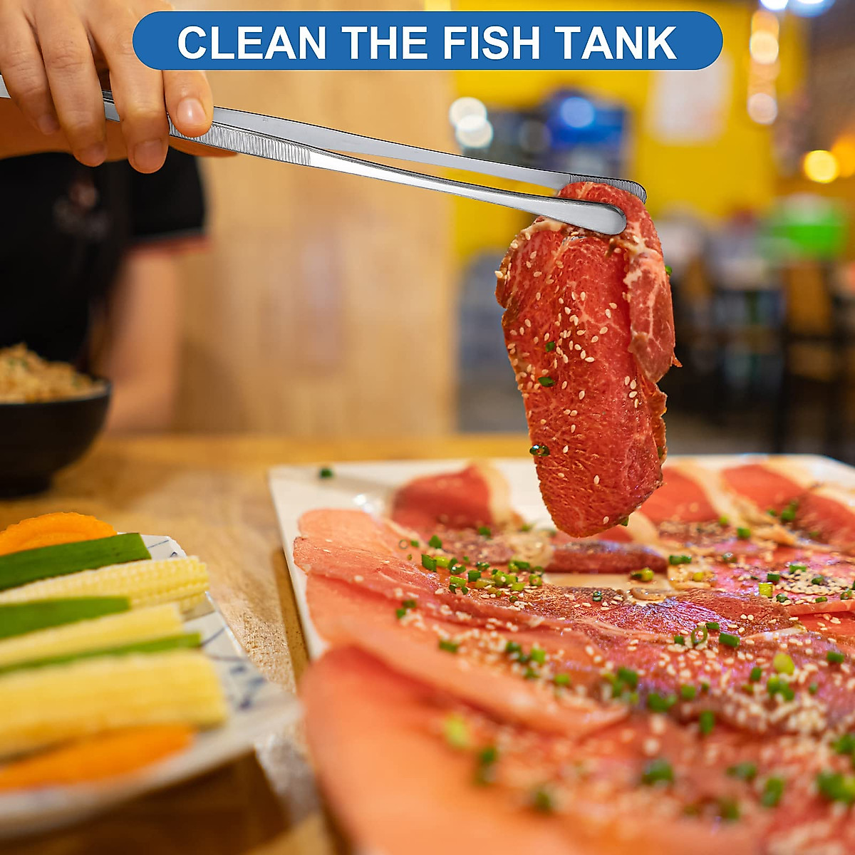 5 Pcs Stainless Steel Kitchen Cooking Tweezers Tongs Culinary 12 Inch Long Fine Food Tweezers Tongs Tools Offset Tip Chef Korean Japanese BBQ Tweezers for Baking Grill Salad Steak Fish Buffet Banquet