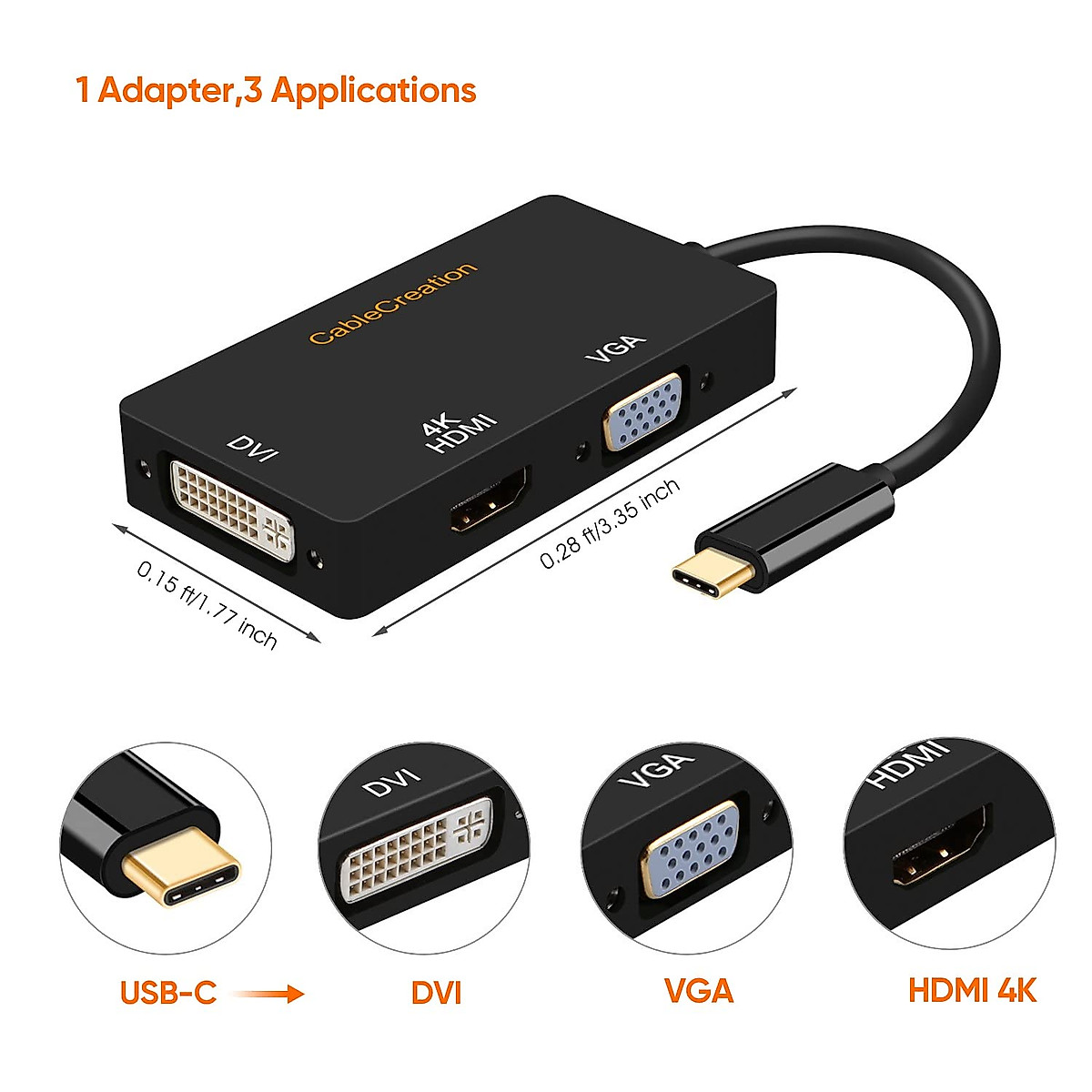 CableCreation DVI to HDMI Cable 5ft + USB C to VGA HDMI DVI Adapter