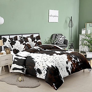 Tailor Shop Black White Cow Print Comforter Set Twin, Western Farmhouse Cow Print Bedding in A Bag, Rustic Cowhide Comforter Set with 1 Matching Pillowcase Bedroom Decor……