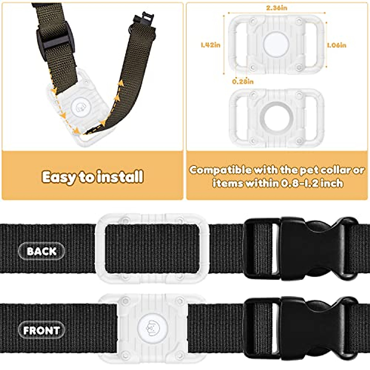 Airtag Dog Collar Holder, Silicone Apple Airtag Holder for Dog Collar, Waterproof Protective Air Tag Holder Case Compatible with Cat Dog Collars Loop & Backpack Accessories - White