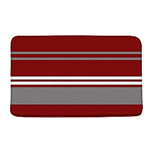 Stripe Bath Mat Burgundy Red White Gray White Striped Vintage Fashion Bathroom Kitchen Rug Soft Memory Foam Printed Colorful Carpet18x30 Inch