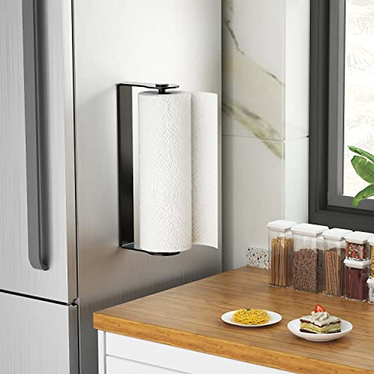 Carry360 Adhesive Paper Towel Holder Under Cabinet, Paper Towel Rack Stick On Wall for Kitchen Paper Towel Roll-304 Brush SUS Stainless Steel, No Drilling