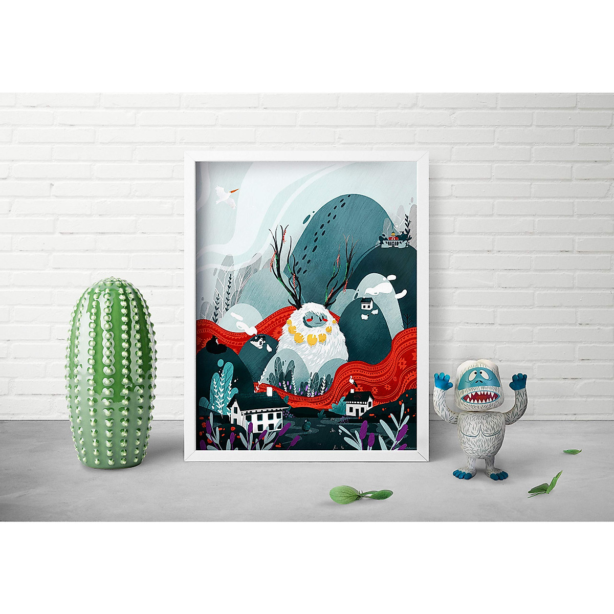 8x10 Scandinavian Art Print Fantasy Yeti Print Miyazaki Anime Design Whimsical Folk Travel Forest Nature Wildlife Illustrated Animal Print Nordic Art Print Studio Ghibli Design Kids Bedroom Home Decor