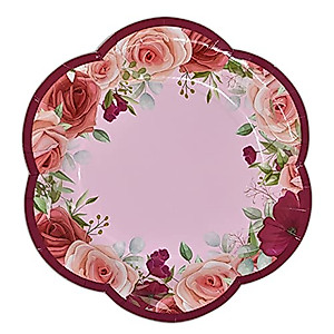 24 Disposable Tea Cups and Saucers Sets Floral Design 7" Flower Scallop Shaped Plates 24 5" Saucer Paper Plate 24 5 oz. Tea Cup with Handle 48 Lunch Napkins for Spring Wedding Birthday Party Supplies