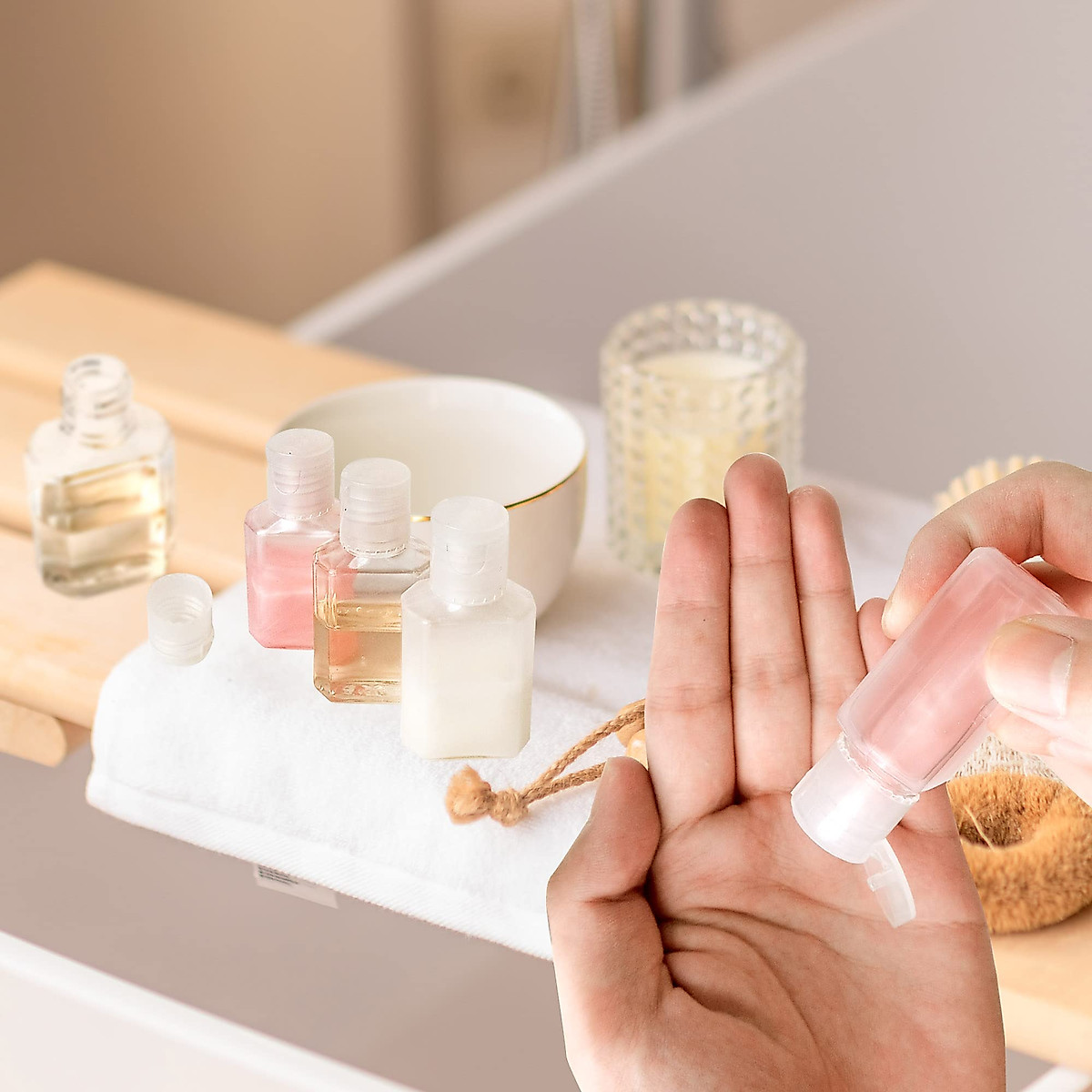 50 Pcs 1 oz Hand Sanitizer Bottles Empty Clear Travel Bottles Refillable Plastic Containers with Flip Cap for Outdoor, Camping and Trip