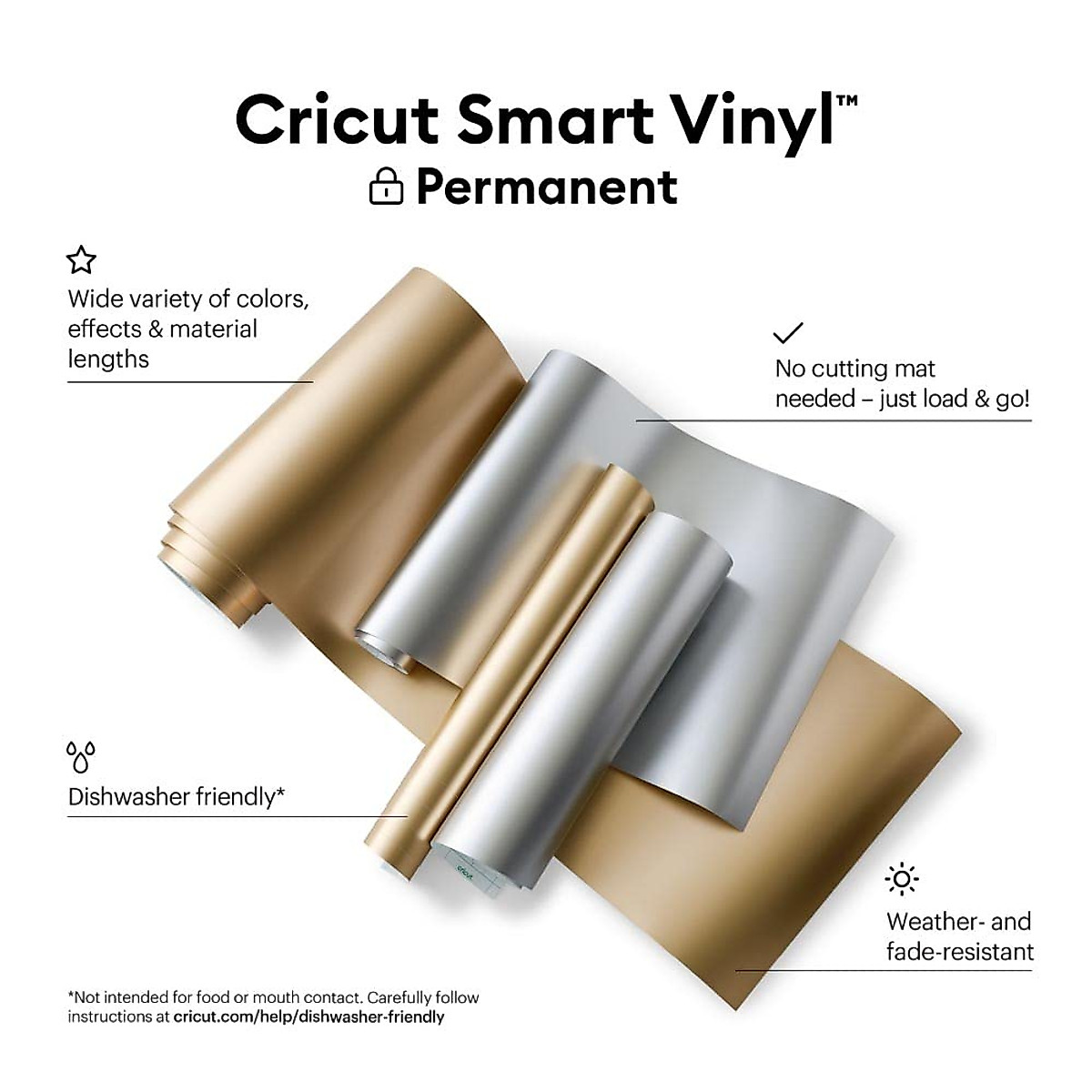 Cricut Smart Permanent Matte Metallic Vinyl (13in x 3ft, Silver) for Outdoor Crafts, For Cricut Explore 3 & Maker 3, Create DIY Projects, Decals, Stickers & More, All-Weather & Fade-Proof