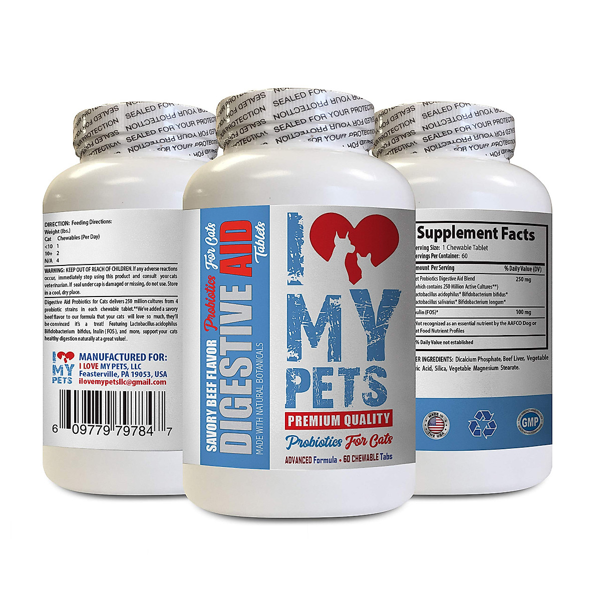 I LOVE MY PETS LLC probiotic cat Treats - CAT Digestive AID - Healthy PROBIOTICS - Chews - cat Stomach Relief Natural - 60 Treats (1 Bottle)