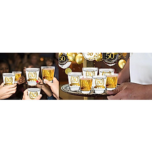 Bisyata 50th Birthday Shot Glass Gift Set for Women Men - 50 Birthday Party Decoration - 50th Gold Anniversary Table Decoration or Gift - 2oz Set of 6 - With Gift Box