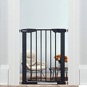 WAOWAO Narrow Baby Gate Walk Thru Pressure/Hardware Mount Auto Close Black Metal Child Dog Pet Safety Gates 29.13in Tall for Top of Stairs,Doorways,Kitchen and Living Room 2 (Black-22.83"-25.59")