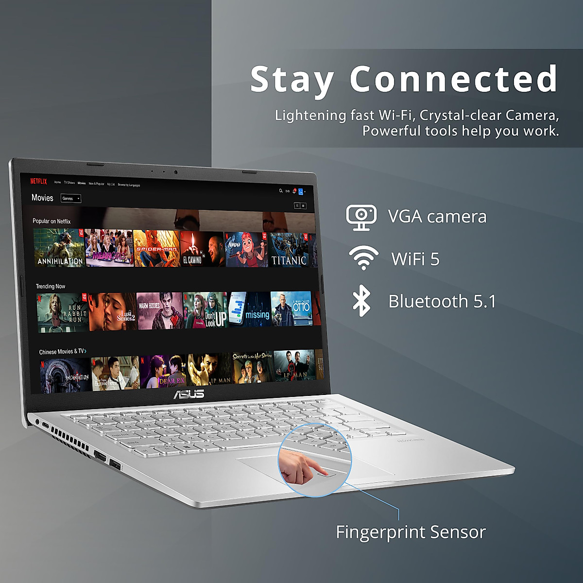 asus 2023 Vivobook 14/ HD Student Laptop, Intel Core i3-1115G4, 16GB RAM, 256GB PCIe SSD, Intel UHD Graphics, Webcam, WiFi 5, Bluetooth, Silver, Win 11, 32GB SnowBell USB Card