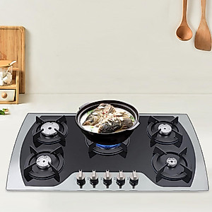 36" Gas Cooktop LPG/NG, 5 Burners Gas Stove Gas Hob Stovetop, Built-in Gas Stove Top, Thermocouple Protection, Stainless Steel Gas Hob with Power Boil, Simmer, Continuous Grates, 5 Burner Silver