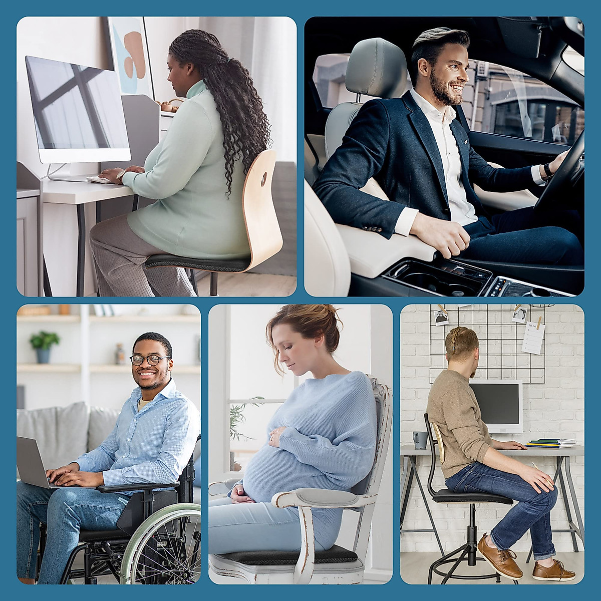 YOGI-ZONE Gel Seat Cushion for Long Sitting – 16.5x16.5x1.6 in. Honeycomb Seat Cushion for Back Pain Relief with Yoga Videos – TPE Cushion with Nonslip Breathable Cover for Office Chair & Car Seat