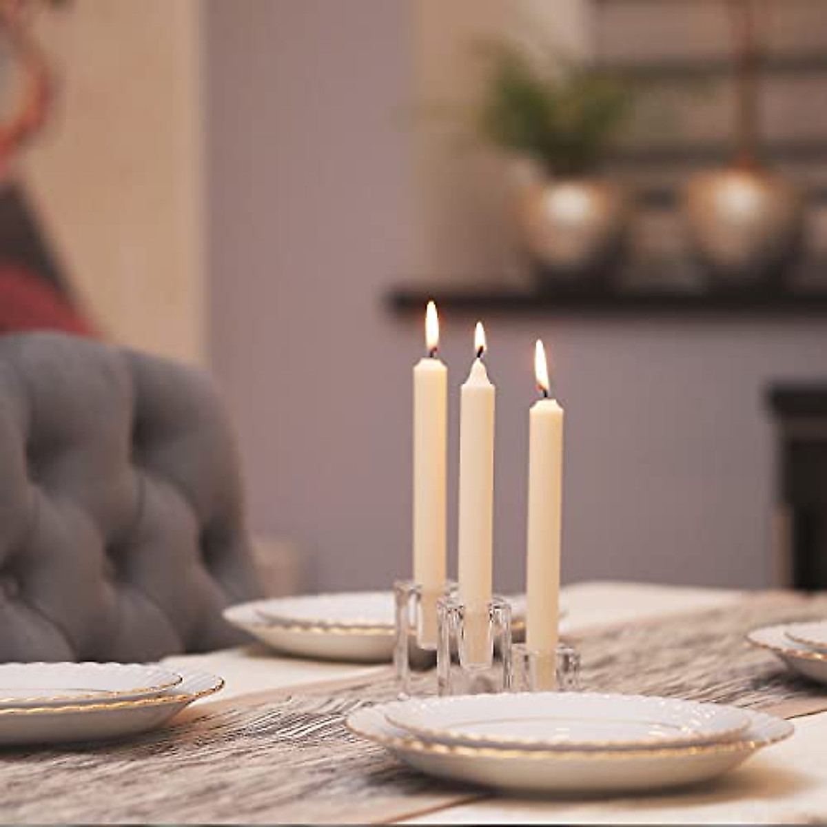 Tall 8-inch Marble Taper Dinner Natural Candles, Clean Burning, Smokeless (16 Count)