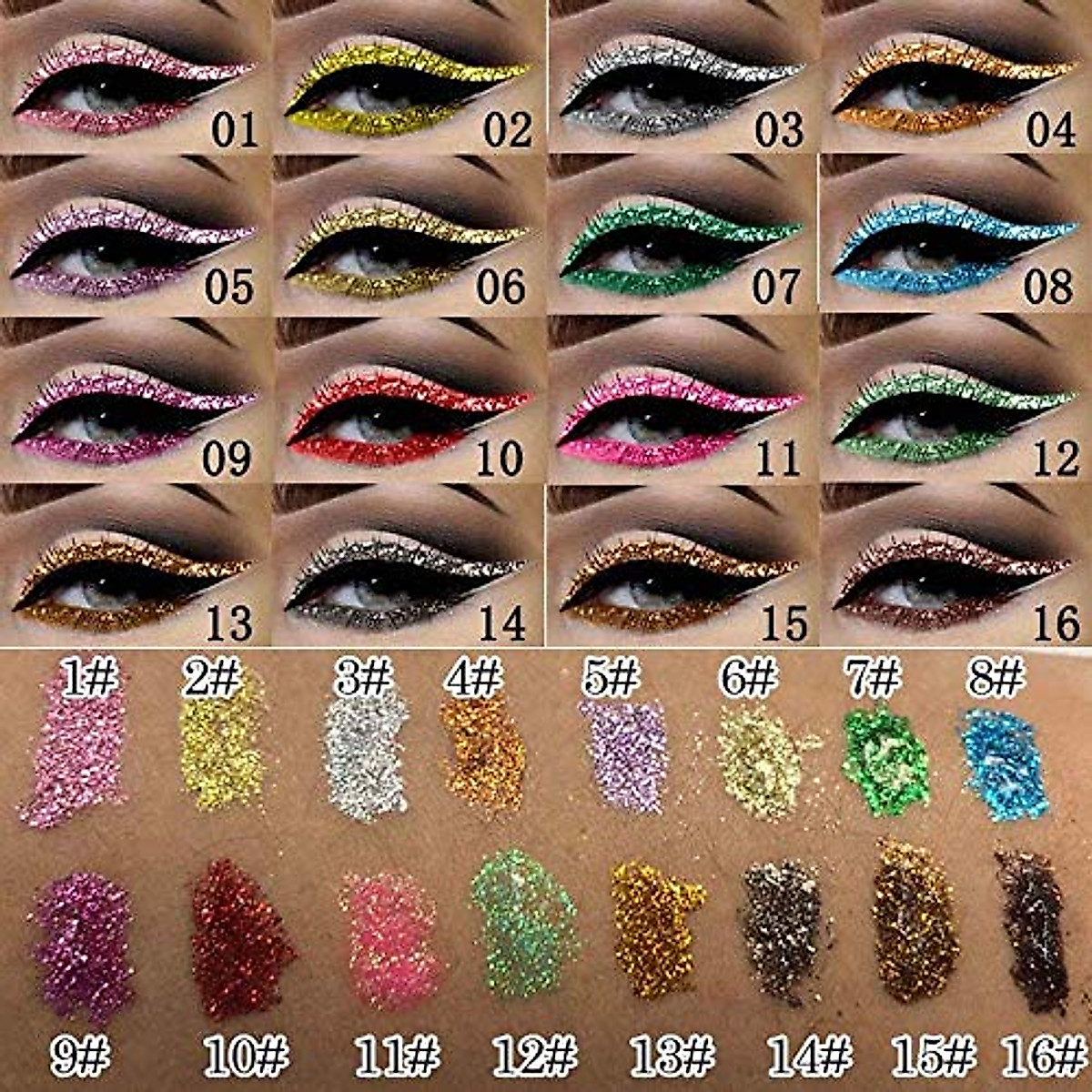 3 Colors Glitter Sparkle Sparkly Sparkling Eyeliner Liquid Makeup Set delineadores de colores, Liquid Glitter Eyeliner Colorful Set Star Gray, Sand Gold, Coffee Golden Shimmer 3Pcs/set(14,15,16#)